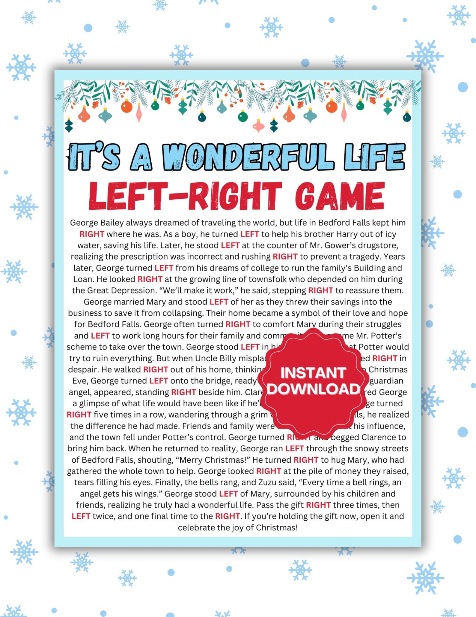 It's a Wonderful Life Left-right Game | Christmas Movie Games | Left ...