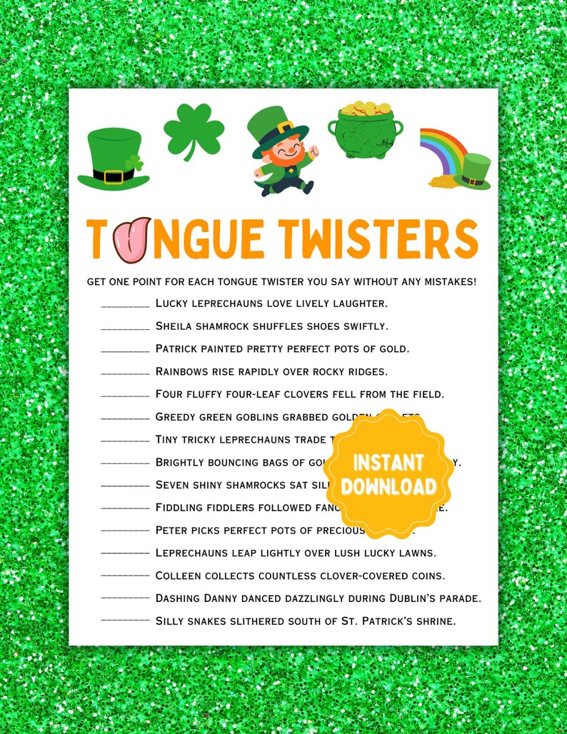 St. Patrick's Tongue Twisters | St. Patrick's Printable Game | St ...