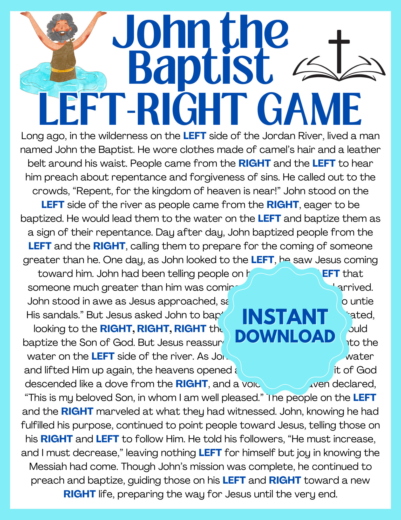 Bible Left-right Game L John the Baptist Story Game L Sunday School ...