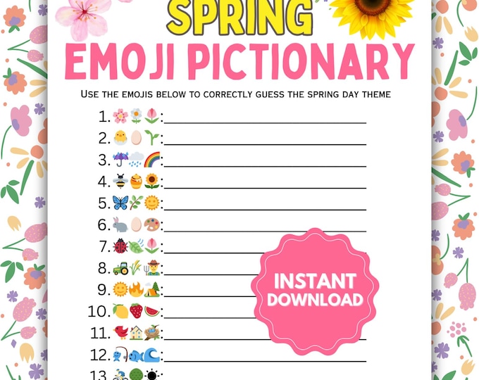 Spring Emoji Pictionary Game: Printable Party Activity (instant ...