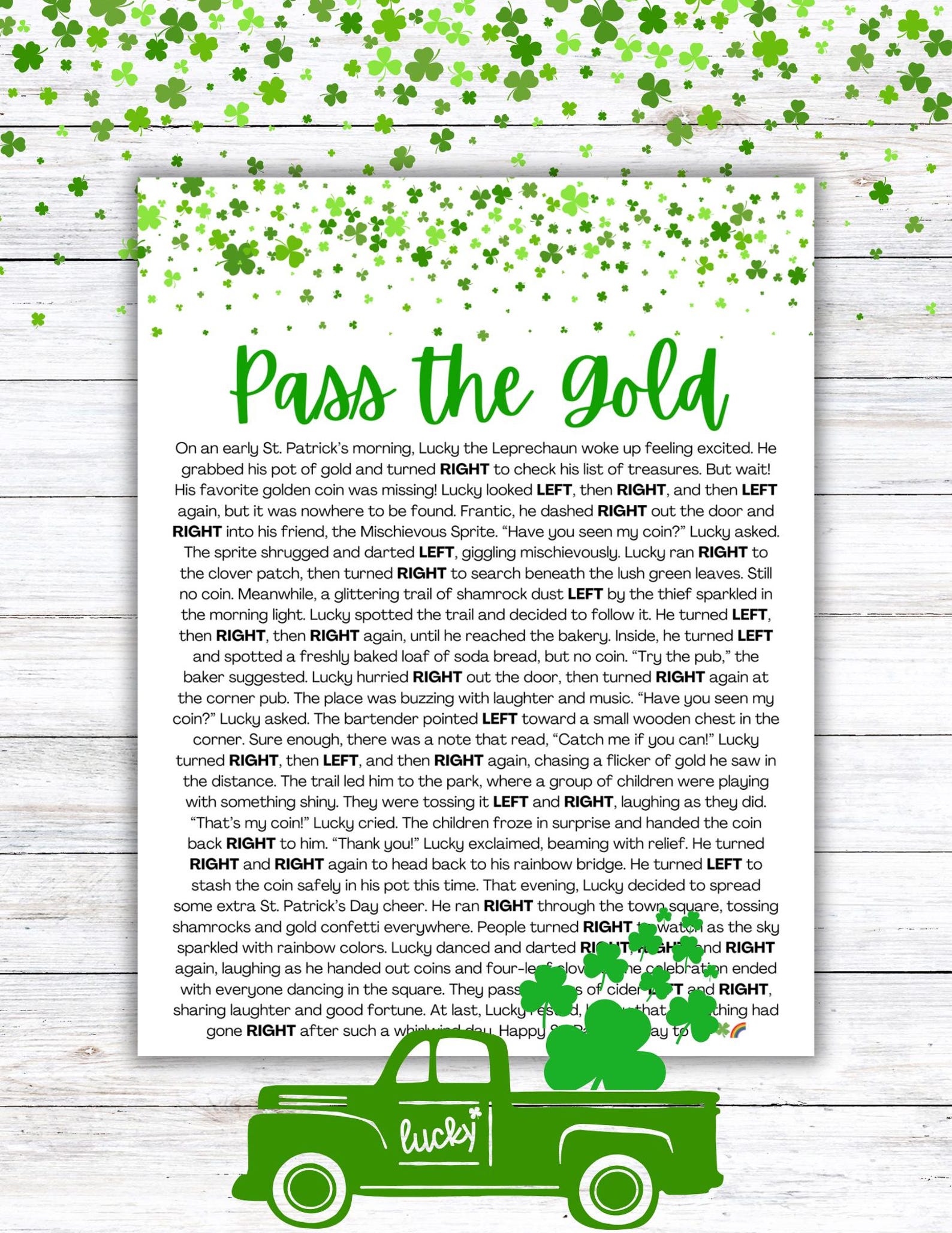 St. Patrick's Pass the Gold | Left-right St. Patty's Game | St. Paddy's ...