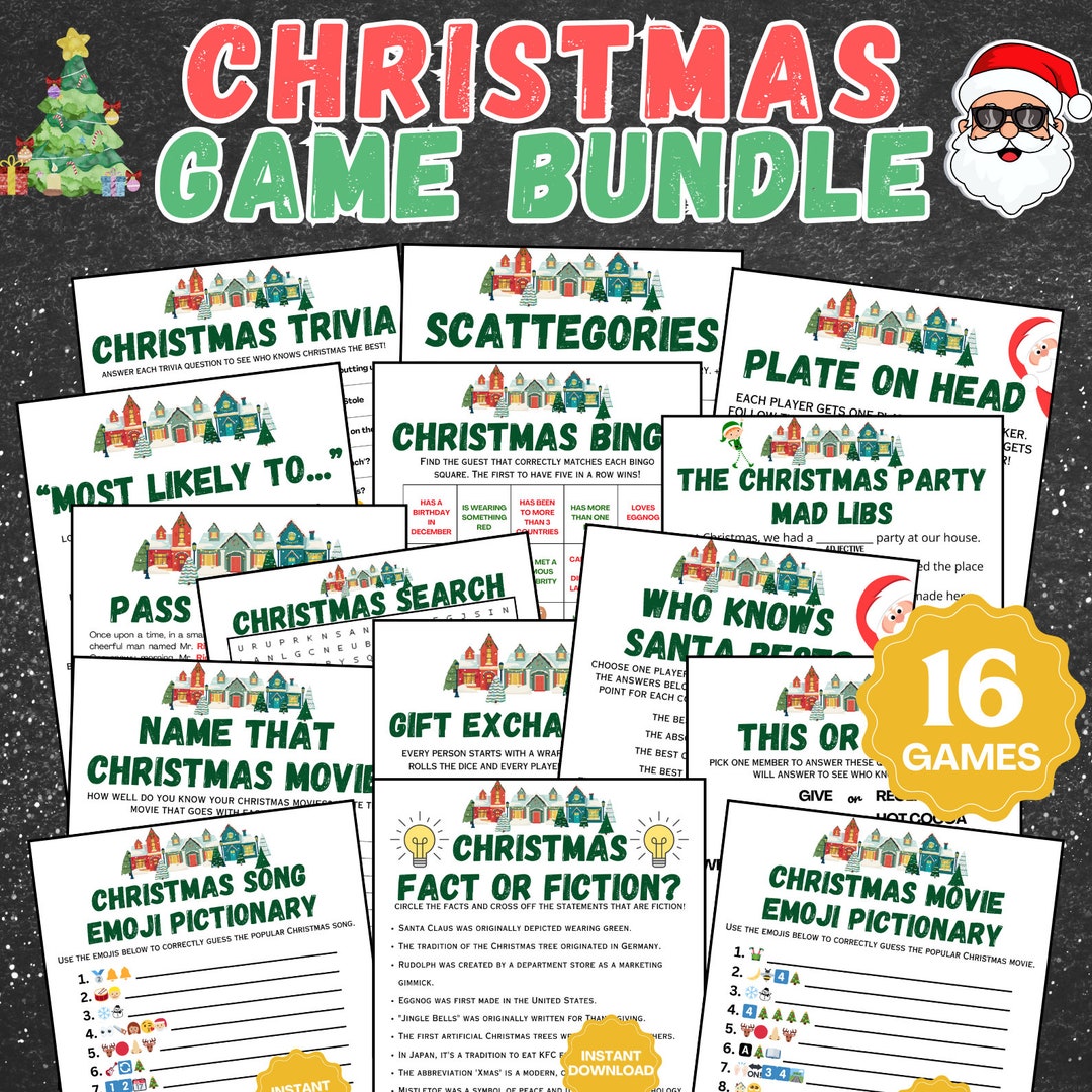Printable Christmas Game BUNDLE Fun Christmas Games Christmas Party ...