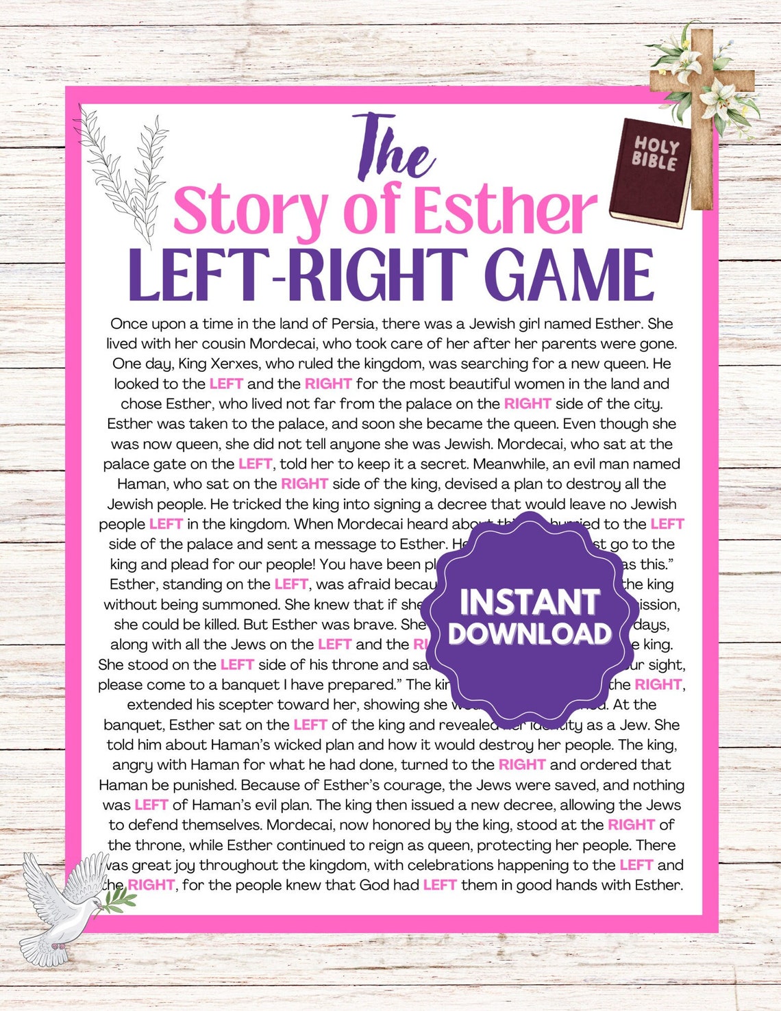 Bible Left-right Game L Esther Bible Story Game L Sunday School Church ...