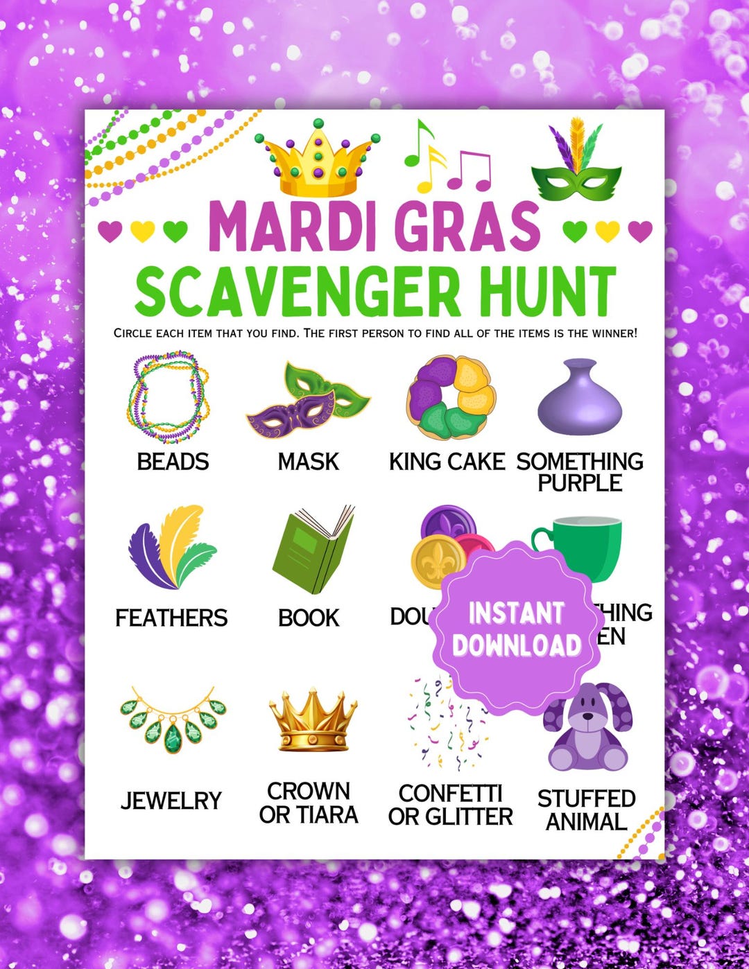 Mardi Gras Scavenger Hunt L Mardi Gras Games L Printable Mardi Gras ...