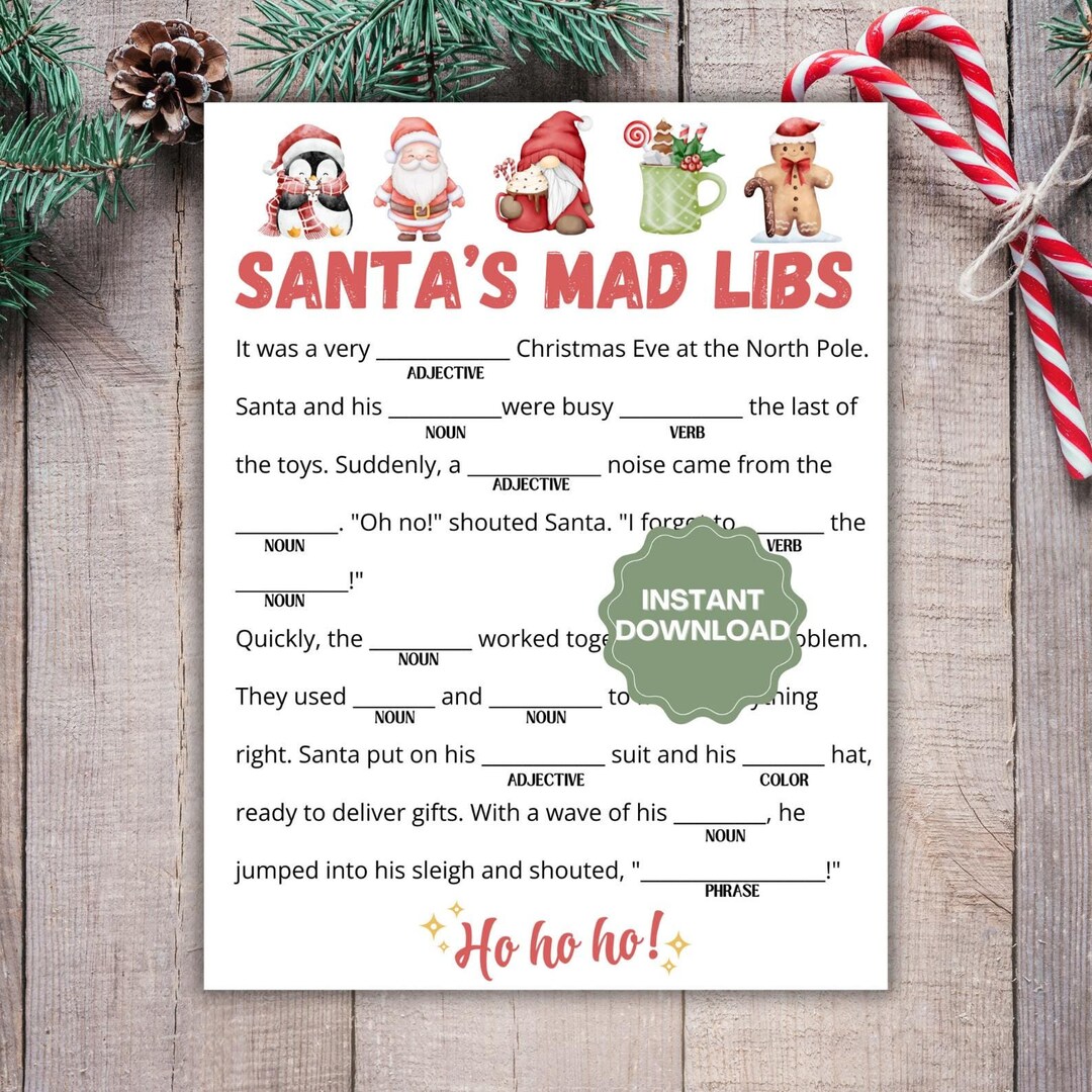 Santa Mad Libs Christmas Party Game Christmas Dinner Games Printable ...