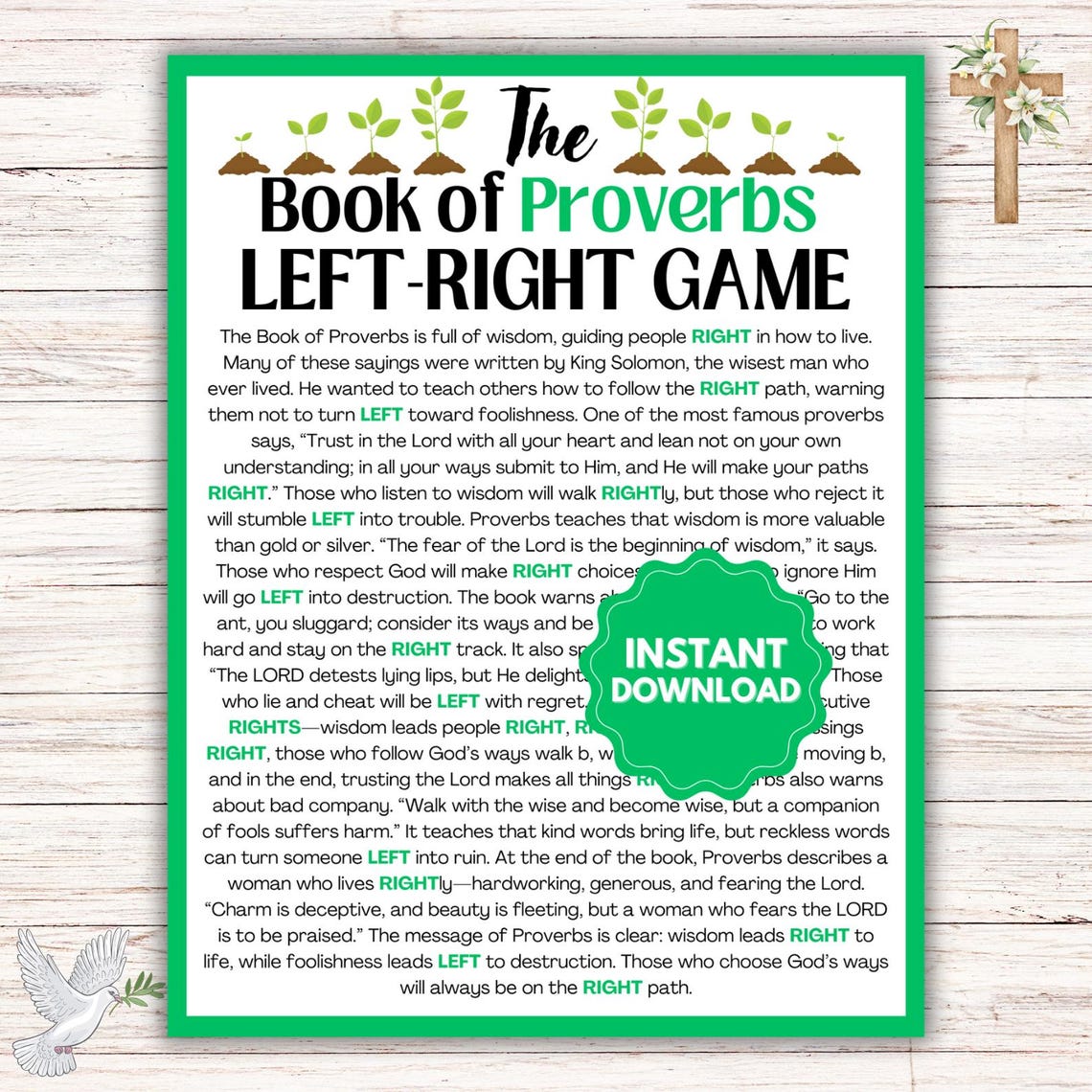Proverbs Bible Game L Bible Left-right Game L Sunday School Church ...