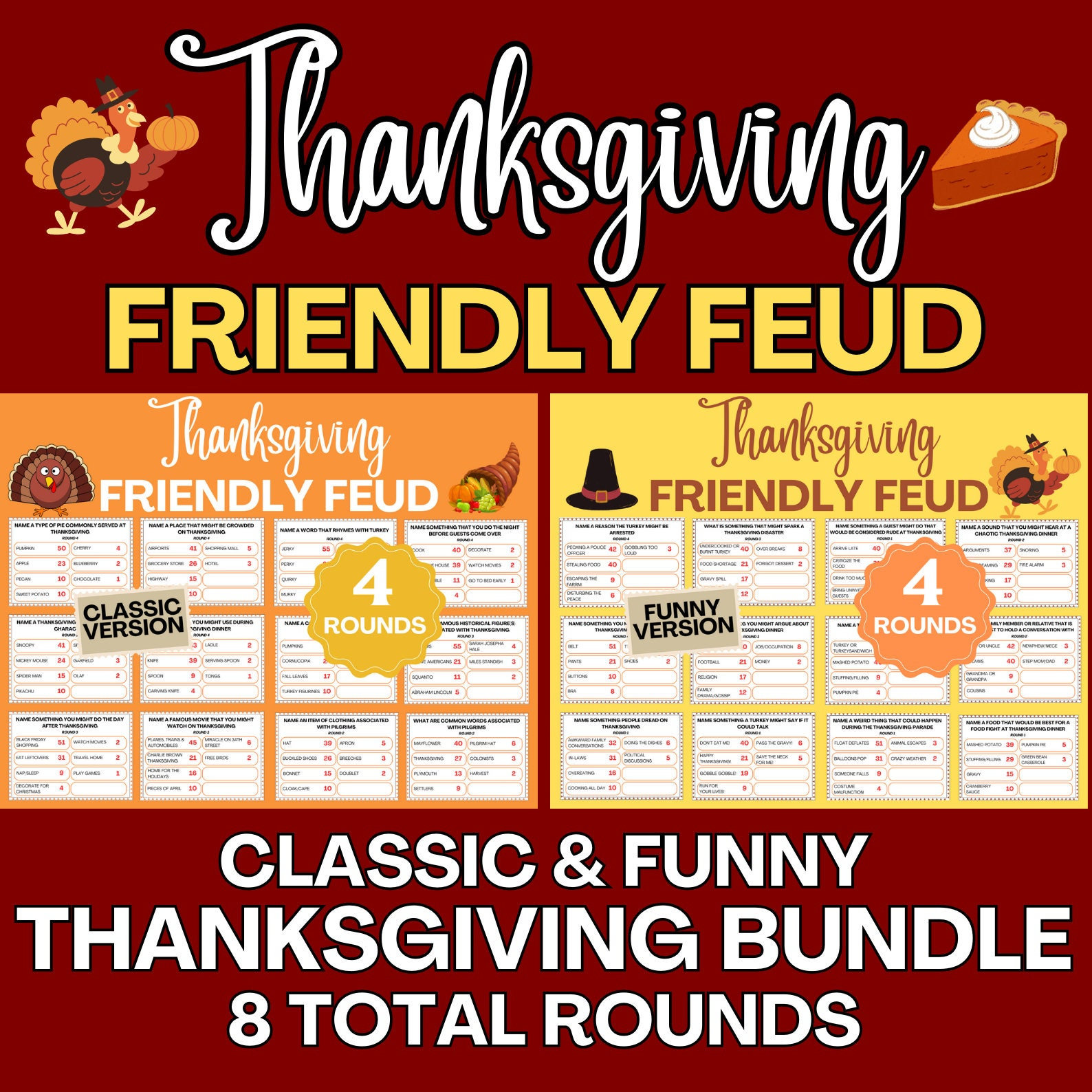 Thanksgiving Friendly Feud Game Bundle | Thanksgiving Party Games ...
