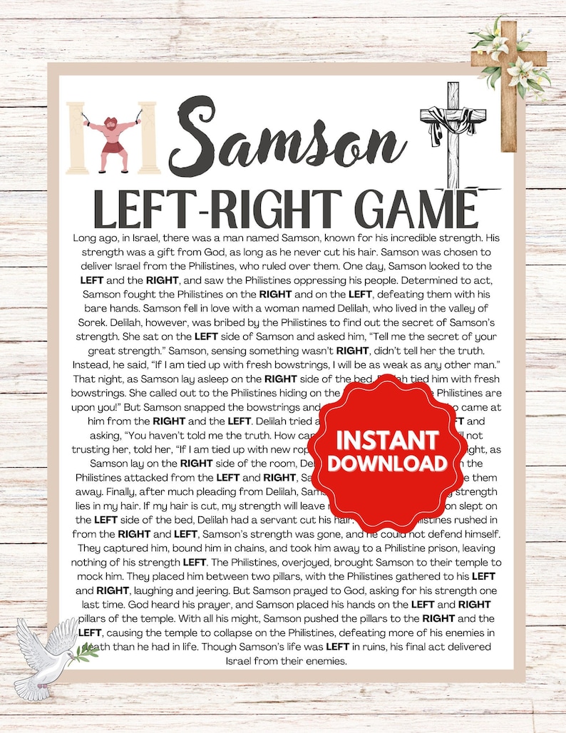 Samson Bible Game L Left Right Game L Sunday School Church Game L Bible ...