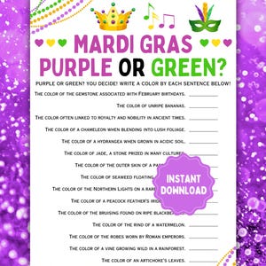 Mardi Gras Purple or Green? L Mardi Gras Trivia Game L Printable Mardi ...