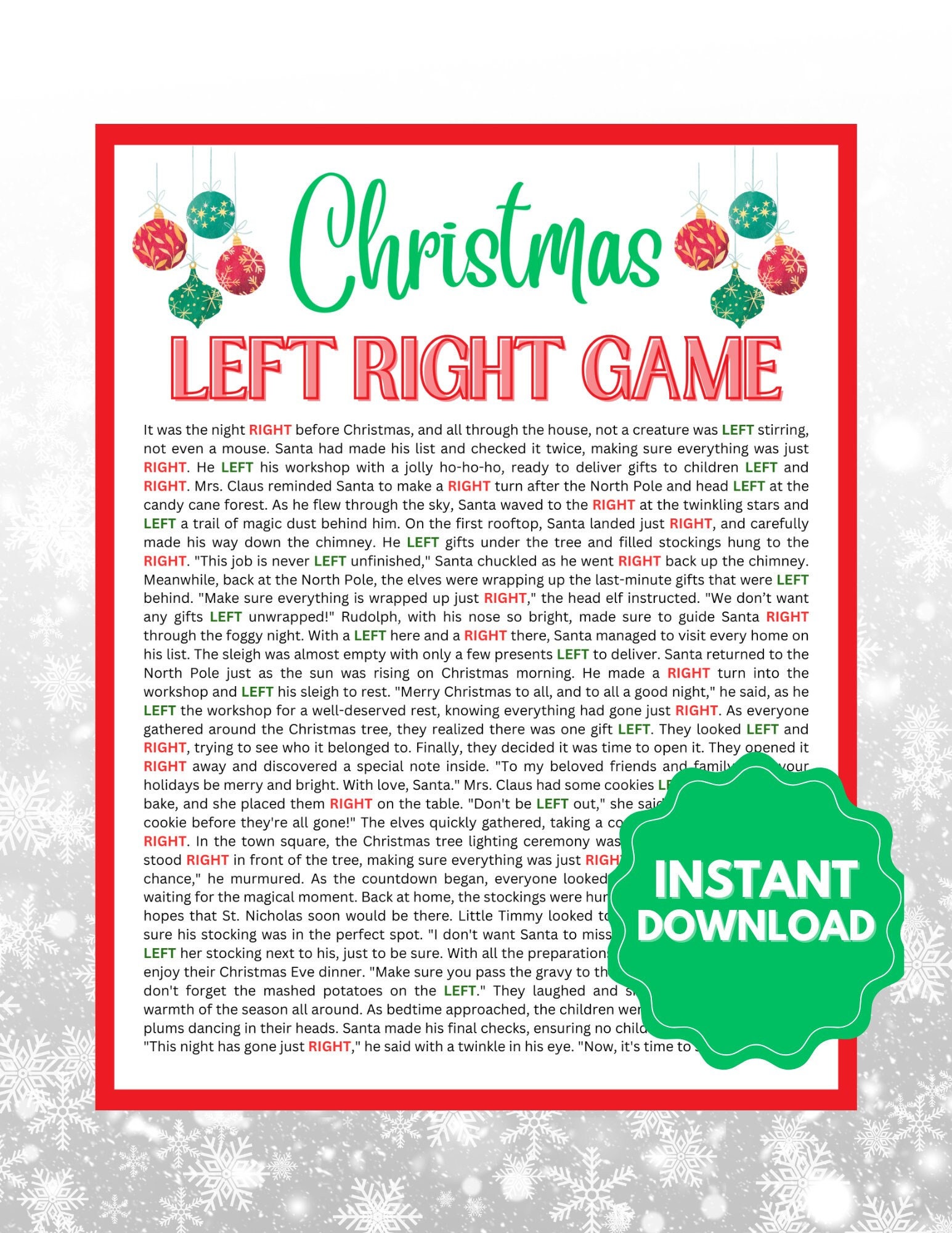 Left Right Christmas Story | Left Right Christmas Game | Left Right ...