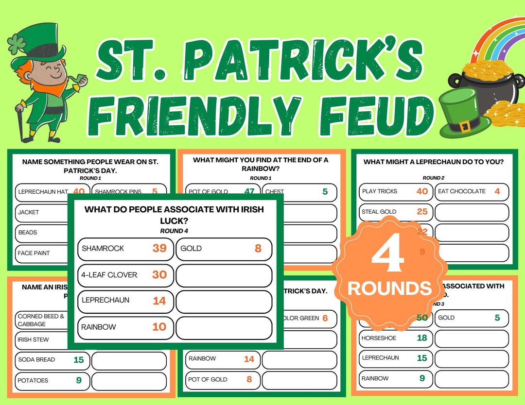 St. Patrick's Friendly Feud | St. Paddy Party Games | St. Patrick's Day ...