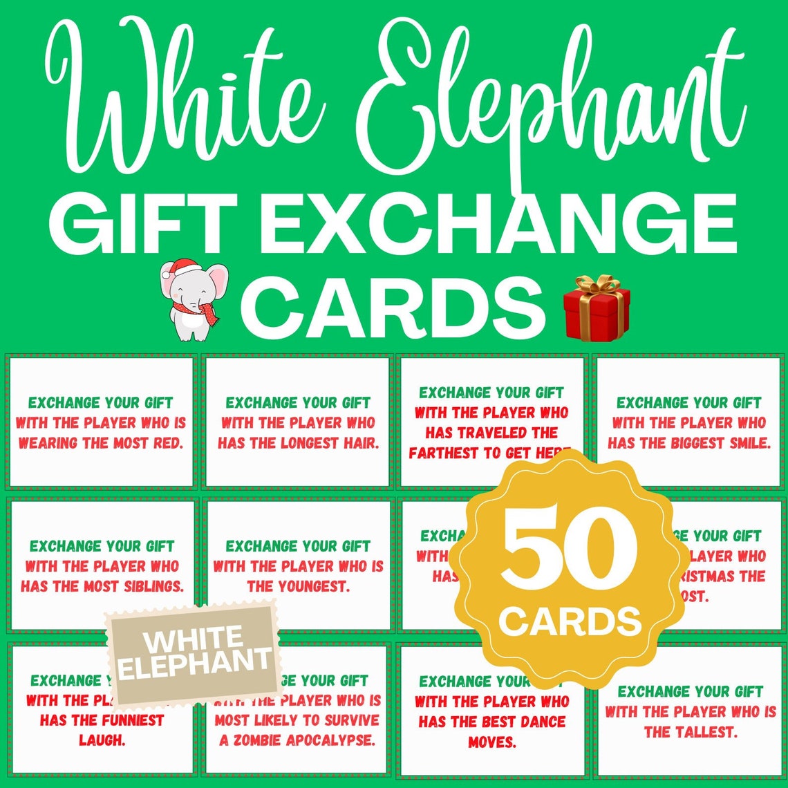 Christmas White Elephant Game | White Elephant Cards | Christmas Gift ...