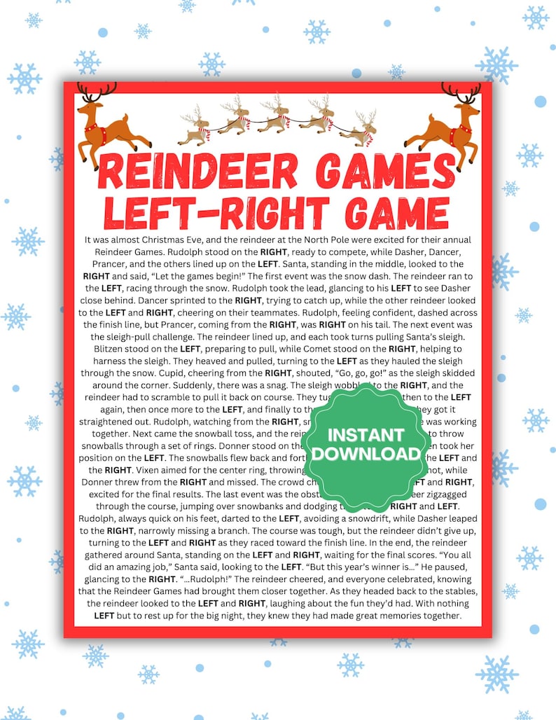 Christmas Left-right Game | Reindeer Games | Printable Left Right Game ...