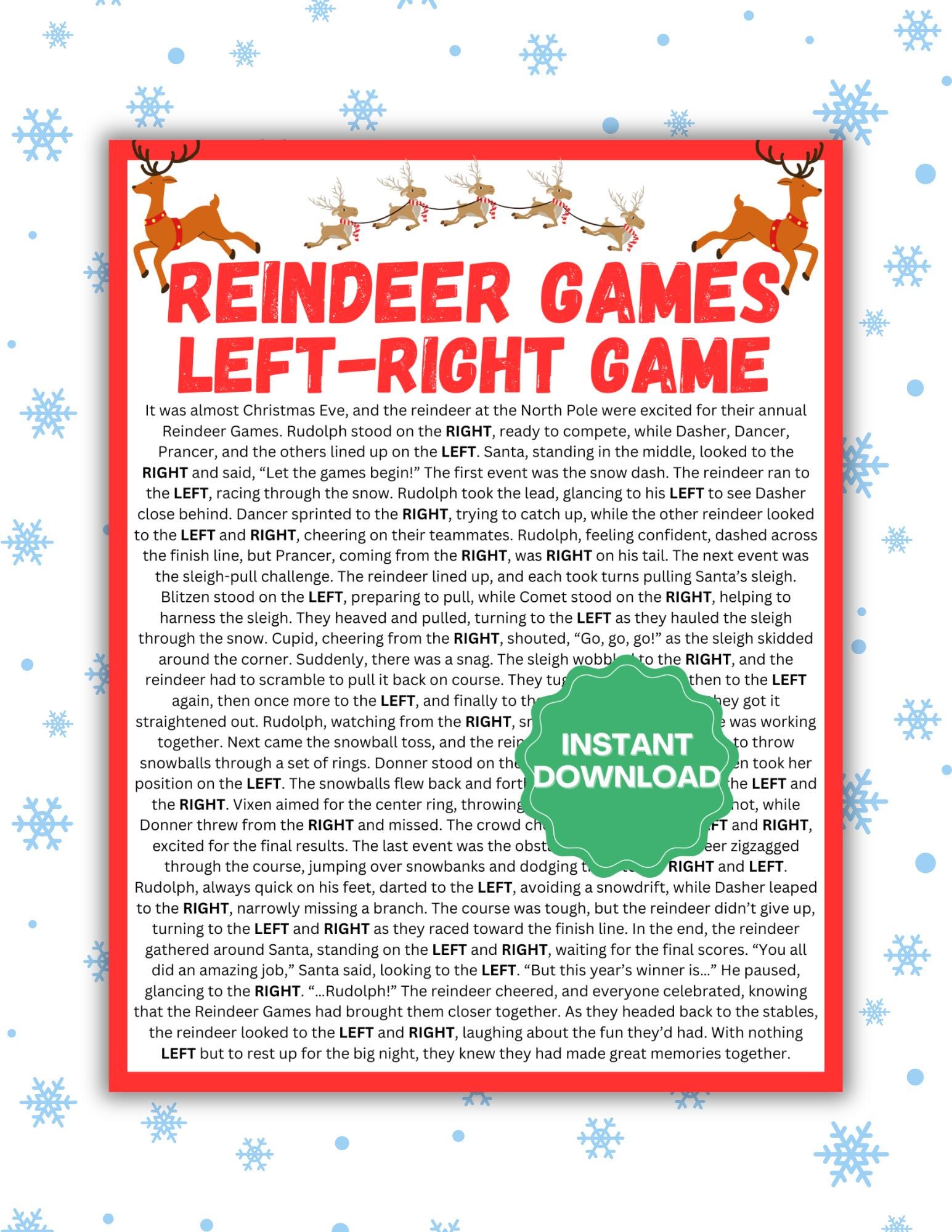 Christmas Left-right Game | Reindeer Games | Printable Left Right Game ...