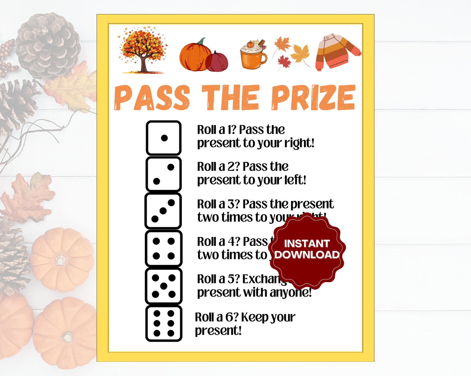 Fall Pass the Prize L Printable Fall Game L Fall Pass the Present L ...