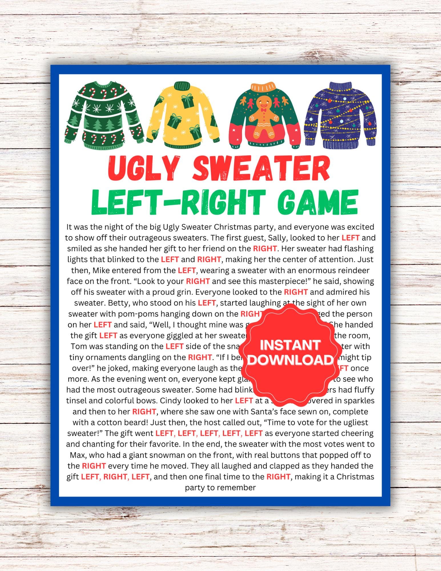 Christmas Left-right Game | Ugly Sweater Games | Printable Left Right ...