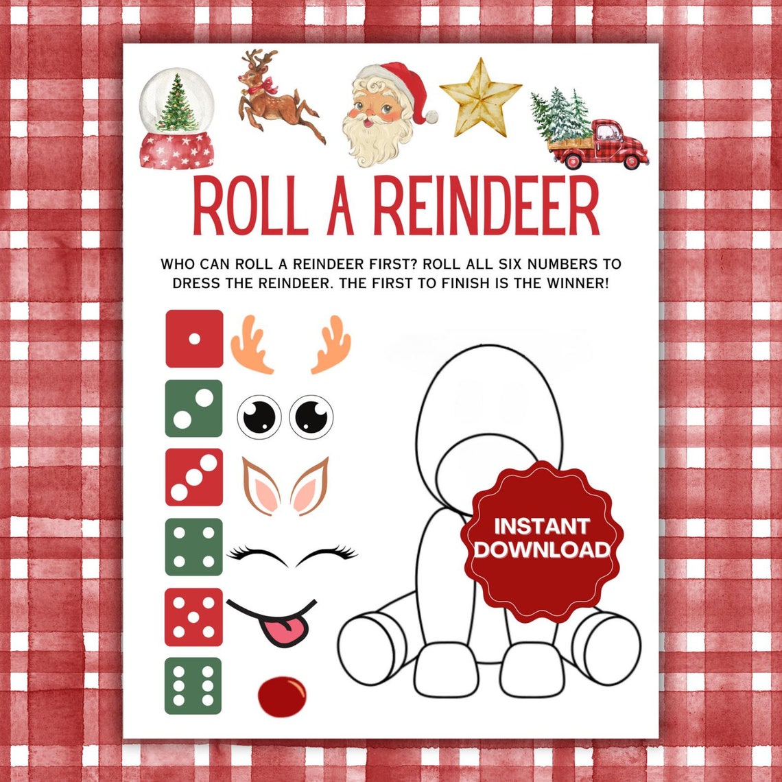Roll a Reindeer Game Christmas Party Games Christmas Dice Game ...