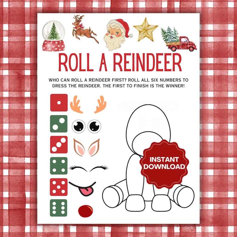 Roll a Reindeer Game Christmas Party Games Christmas Dice Game ...