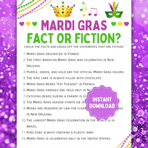 Mardi Gras Fact or Fiction L Mardi Gras Trivia Game L Printable Mardi ...