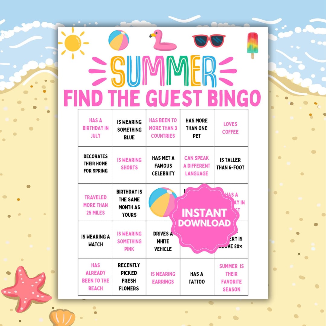 Summer Find the Guest Bingo | Summer Bingo Game | Summer Games | Family ...