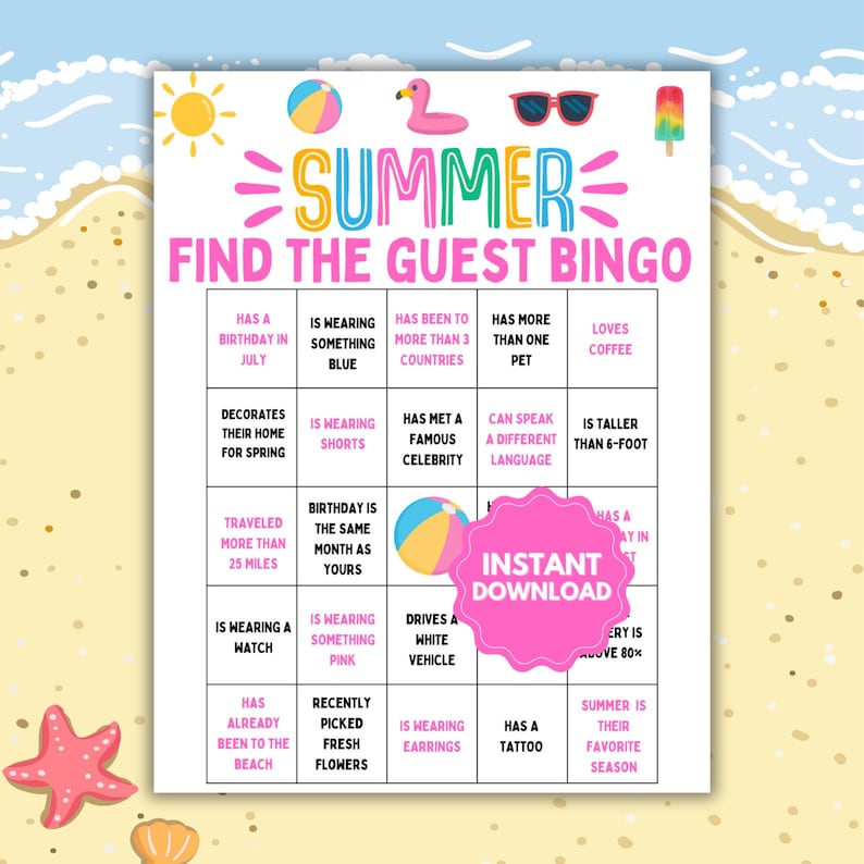 Summer Find the Guest Bingo | Summer Bingo Game | Summer Games | Family ...