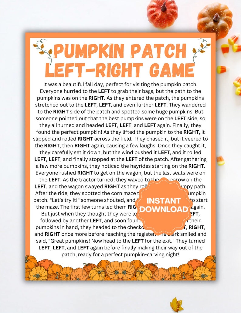 Fall or Halloween Left-right Game L Printable Fall Left-right L ...
