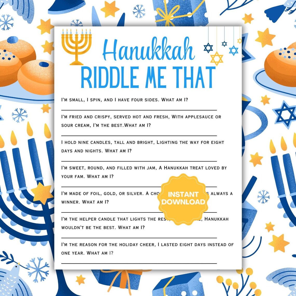 Hanukkah Riddles Hanukkah Party Games Hanukkah Games Hanukkah Riddle ...