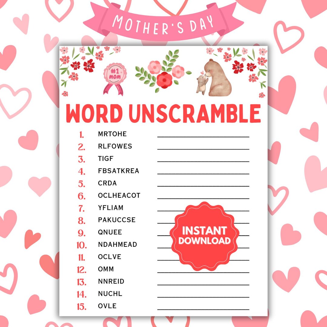 Mother's Word Unscramble | Mother's Day Kids Games | Fun Mother's Day ...