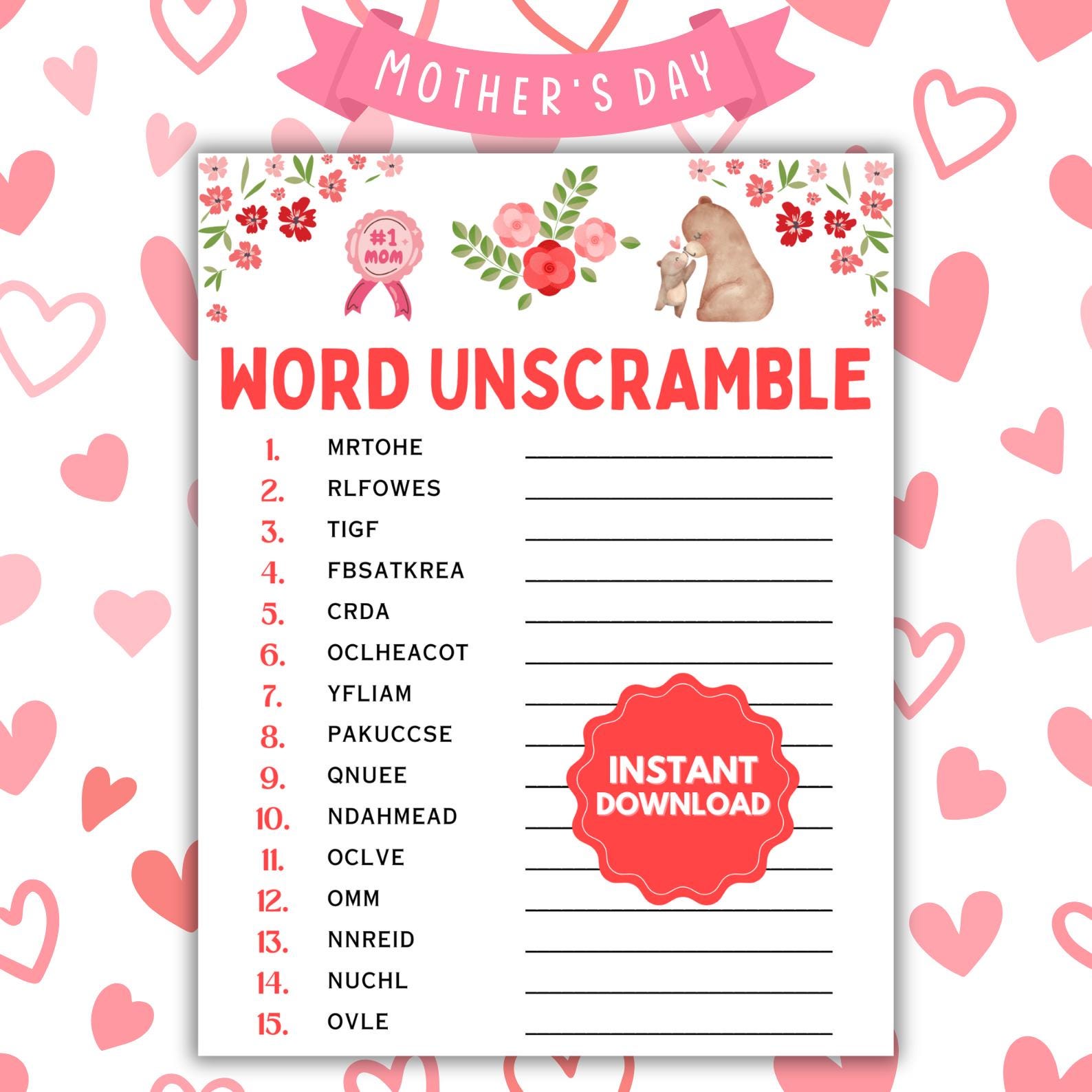 Mother's Word Unscramble | Mother's Day Kids Games | Fun Mother's Day ...