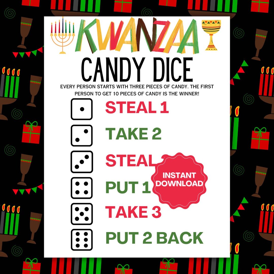 Kwanzaa Candy Dice Printable Kwanzaa Games Kwanzaa Candy Scramble ...