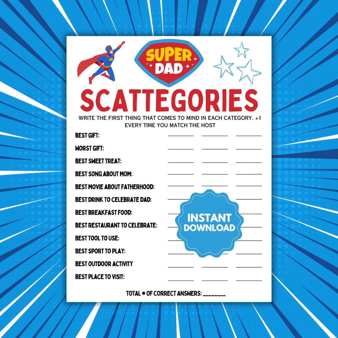 Super Dad Father's Day Scattegories | Fun Father's Day Games | Think ...
