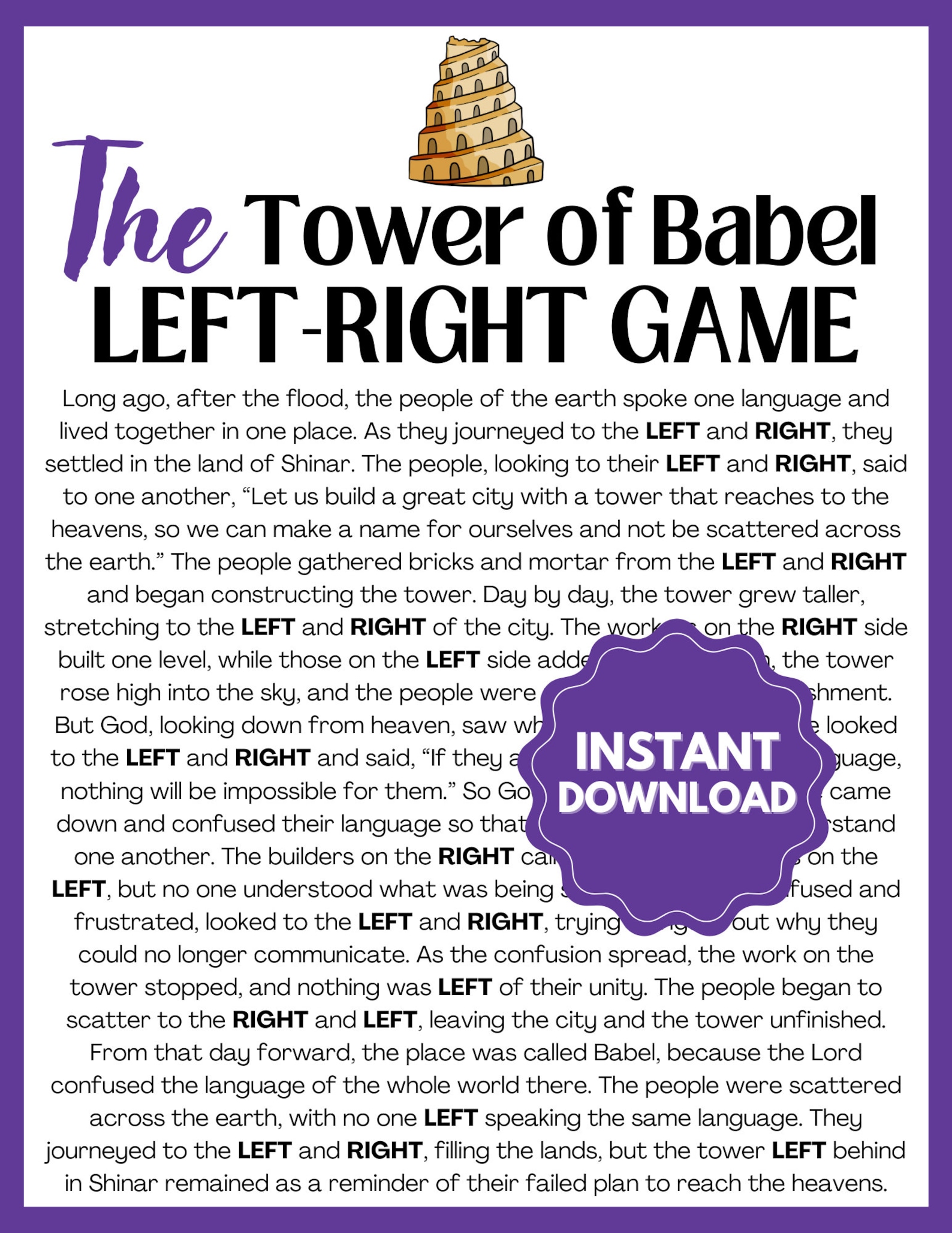 Tower of Babel Bible Game L Bible Left-right Game L Tower of Babel ...