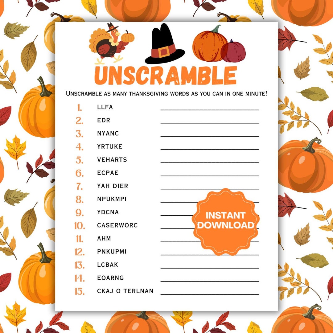 Thanksgiving Word Scramble | Thanksgiving Party Games | Printable ...