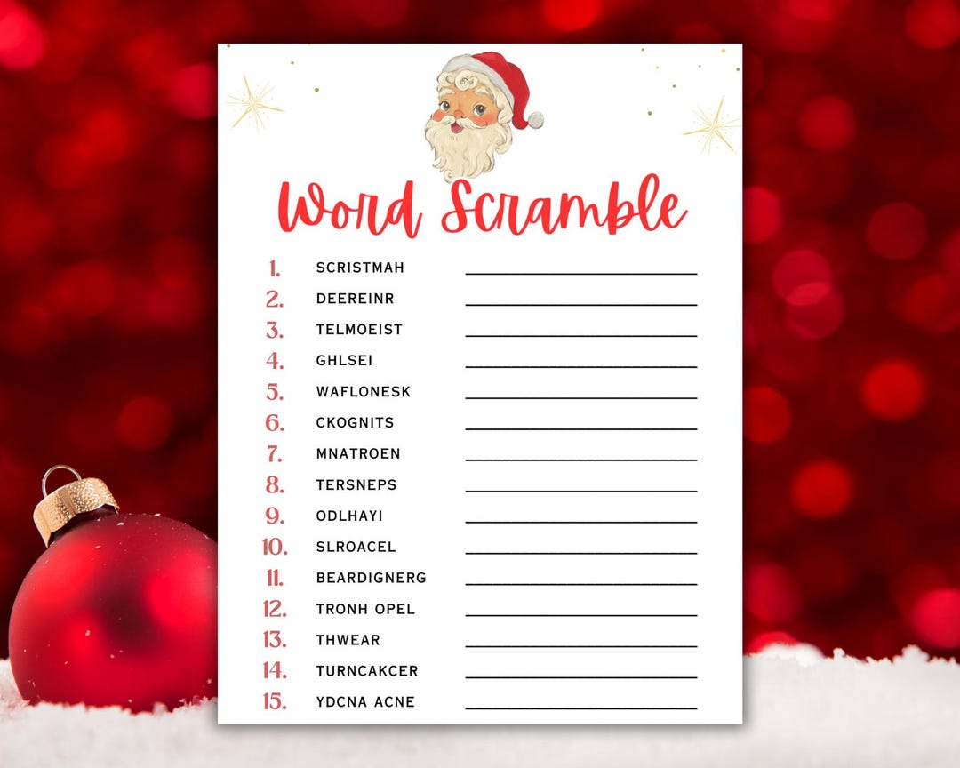Christmas Word Scramble Christmas Word Puzzle Printable Christmas Game ...