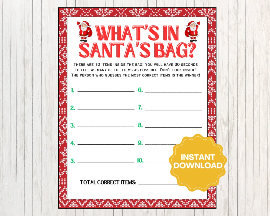 What's in Santa's Bag Christmas Game | Santa's Bag Christmas Printable ...