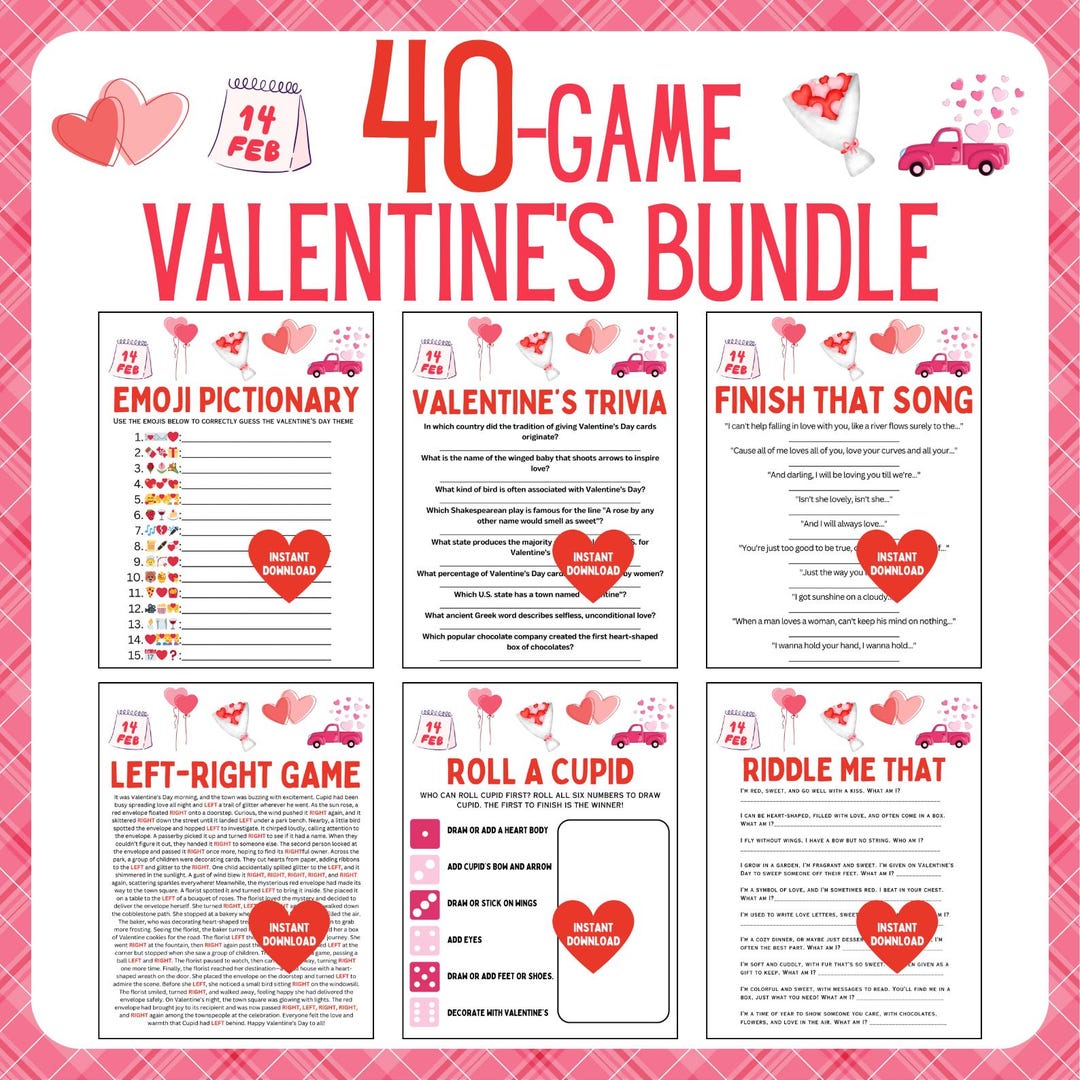 Valentine's Game Bundle | 40 Valentine's Party Games | Printable ...