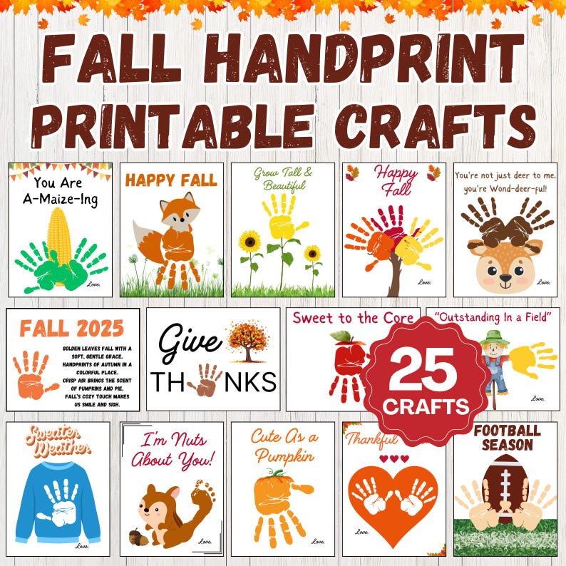 Fall Handprint Craft Bundle | 25 Fall-themed Crafts | Fall Craft ...