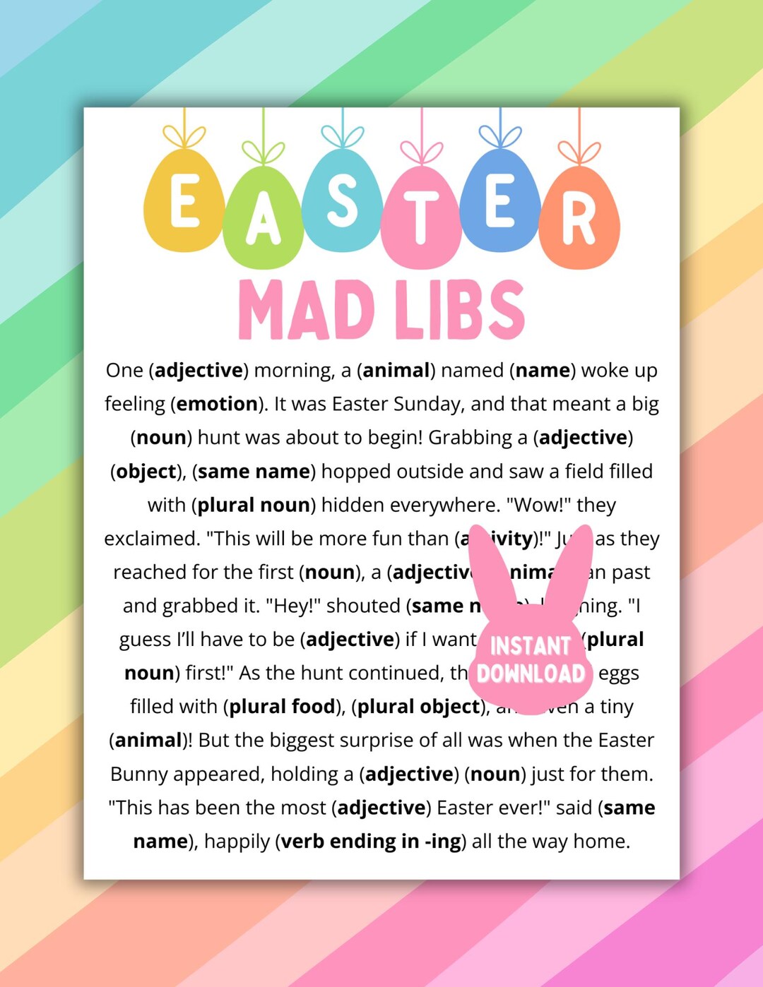 Easter Mad Libs | Easter Libs Game | Easter Games | Easter Printable ...
