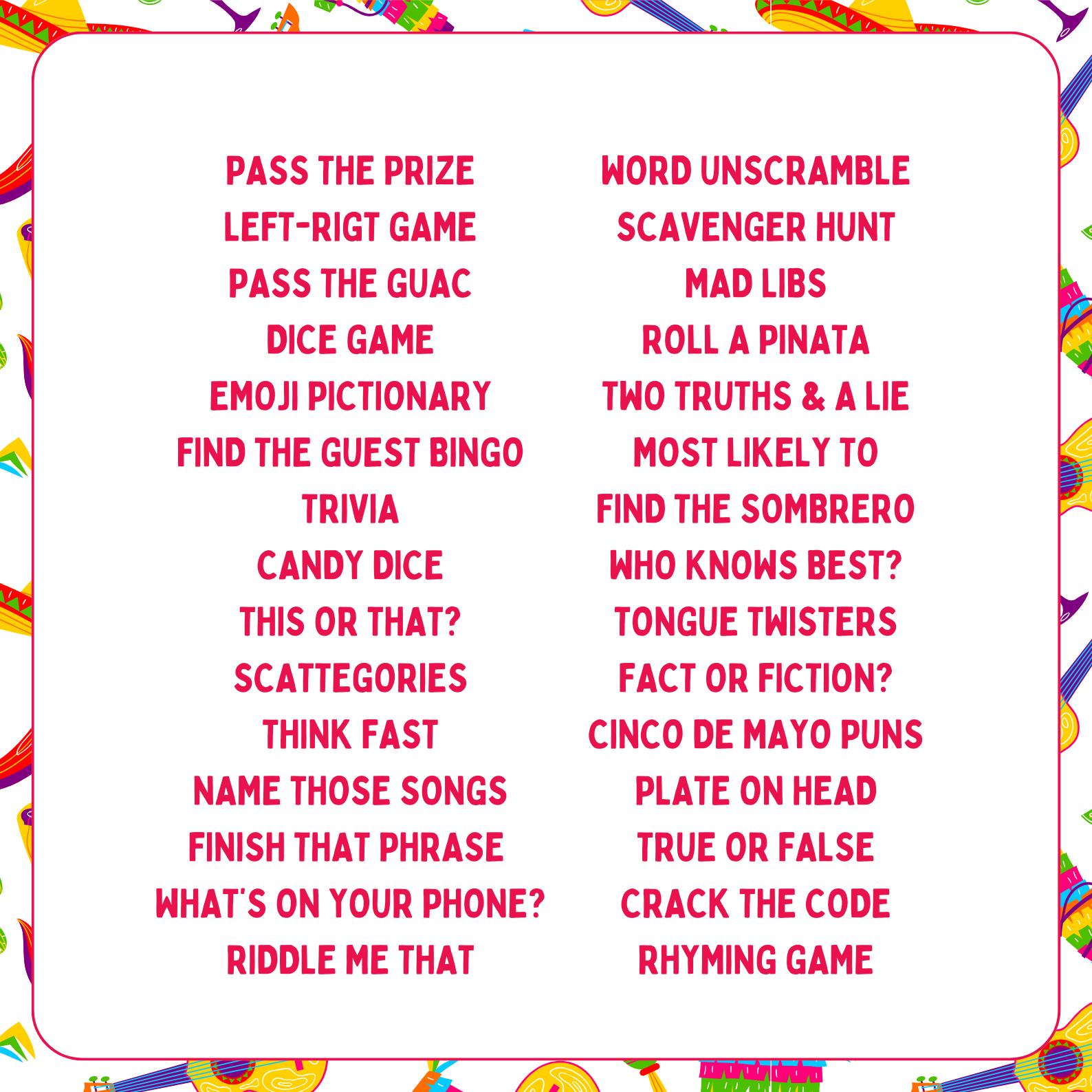 Cinco De Mayo Game Bundle | 30 Cinco De Mayo Party Games | Printable ...