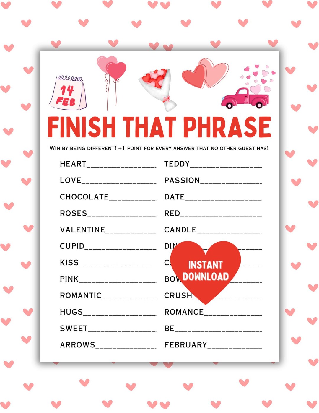 Valentine's Finish That Phrase | Valentine's Think Fast | Valentine's ...
