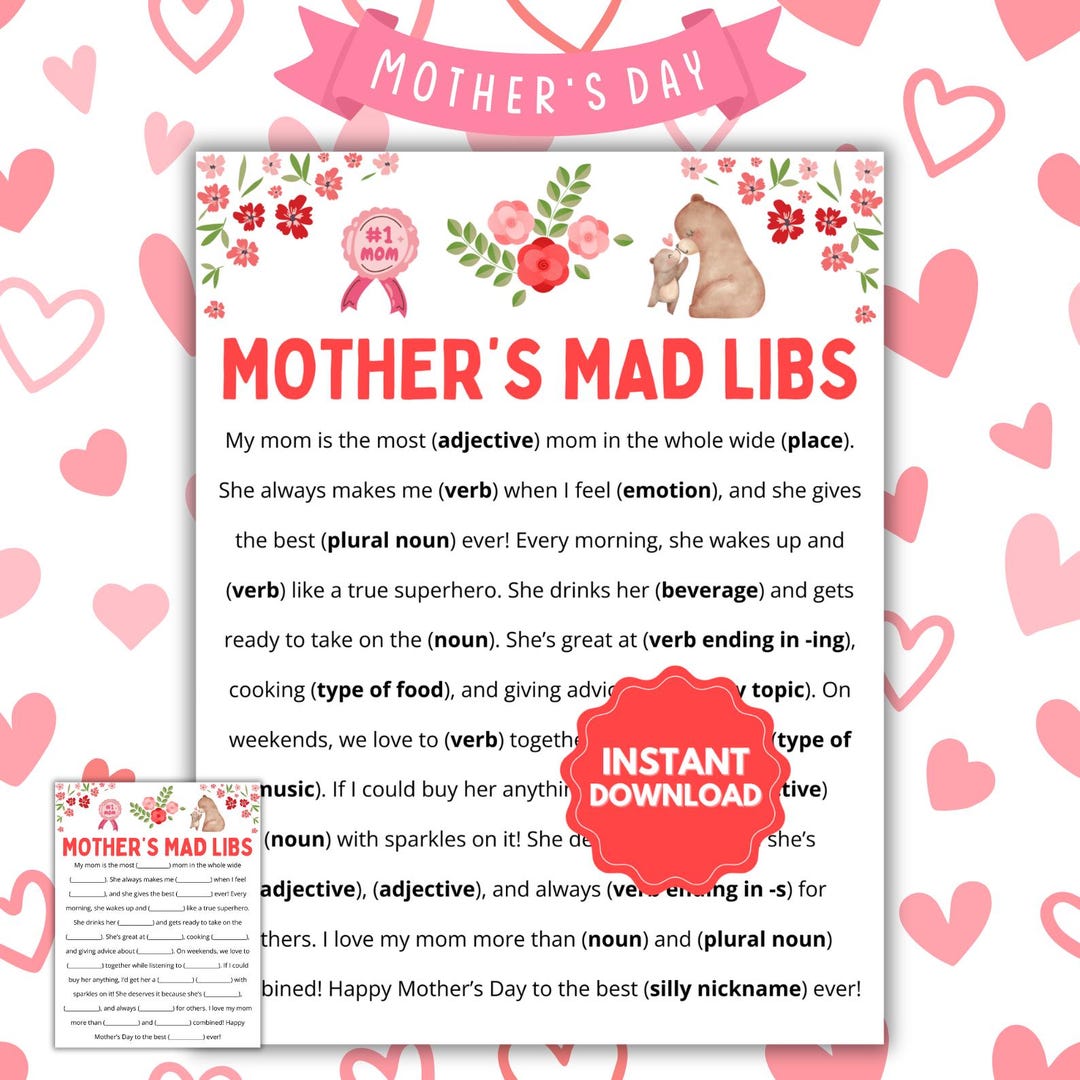 Mother's Day Mad Libs | Mother's Day Games | Funny Mother's Day Games ...