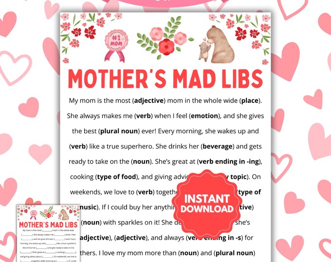 About My Mom: Mother's Day Mad Libs Activity Printable for Kids ...
