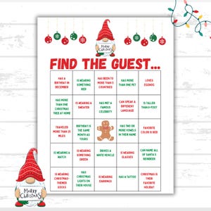Christmas Party Games Christmas Find the Guest Bingo Printable ...