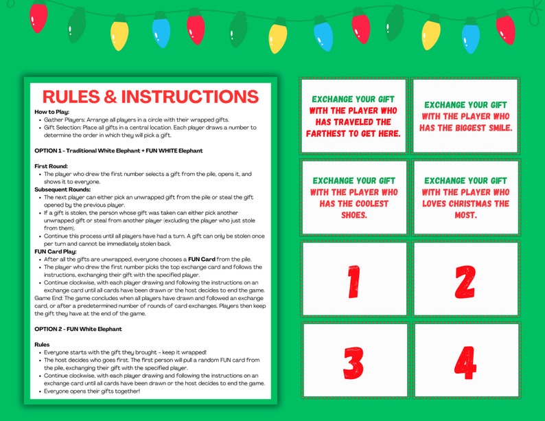 Christmas White Elephant Game | White Elephant Cards | Christmas Gift ...