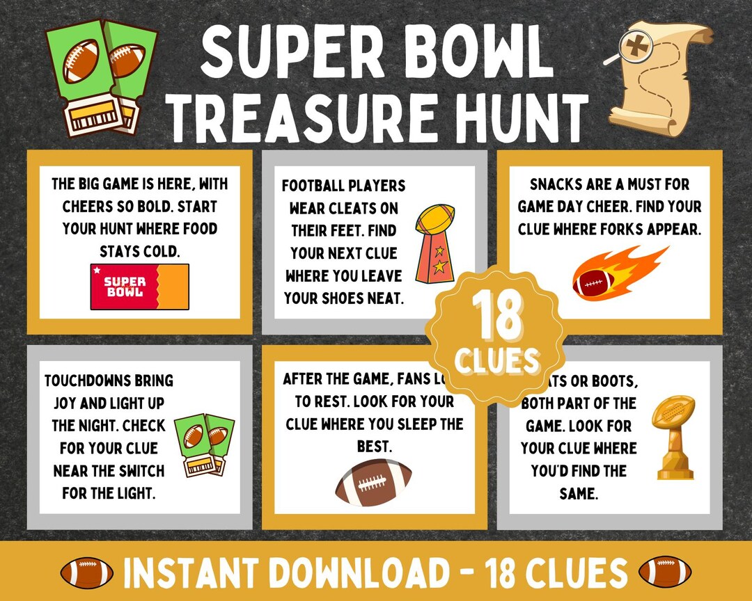 Super Bowl Scavenger Hunt Super Bowl Treasure Hunt Fun Super Bowl Party ...