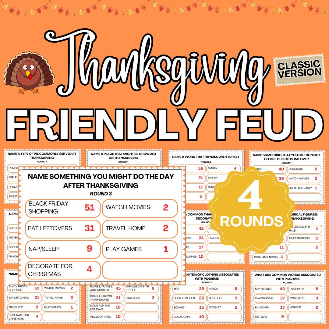 Thanksgiving Friendly Feud Game | Thanksgiving Party Games ...
