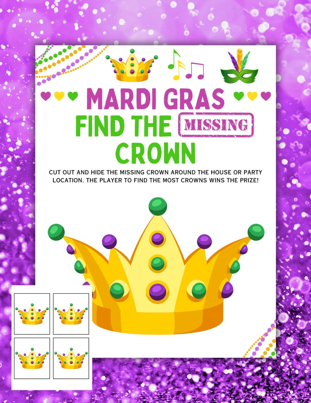 Mardi Gras Find the Missing Crown L Mardi Gras Scavenger Hunt L ...