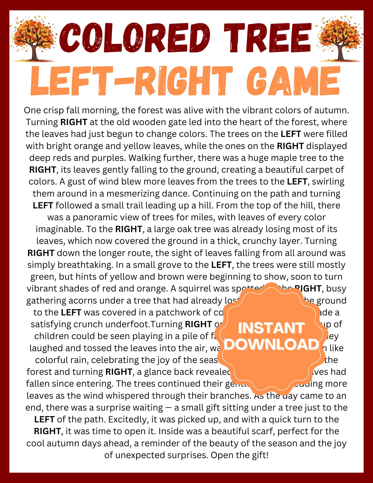 Fall Left-right Story Game L Fall Printable Games L Left-right Fall ...