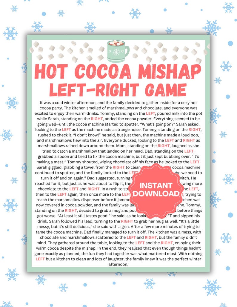 Christmas Left-right Game | Hot Cocoa Games | Printable Left Right Game ...