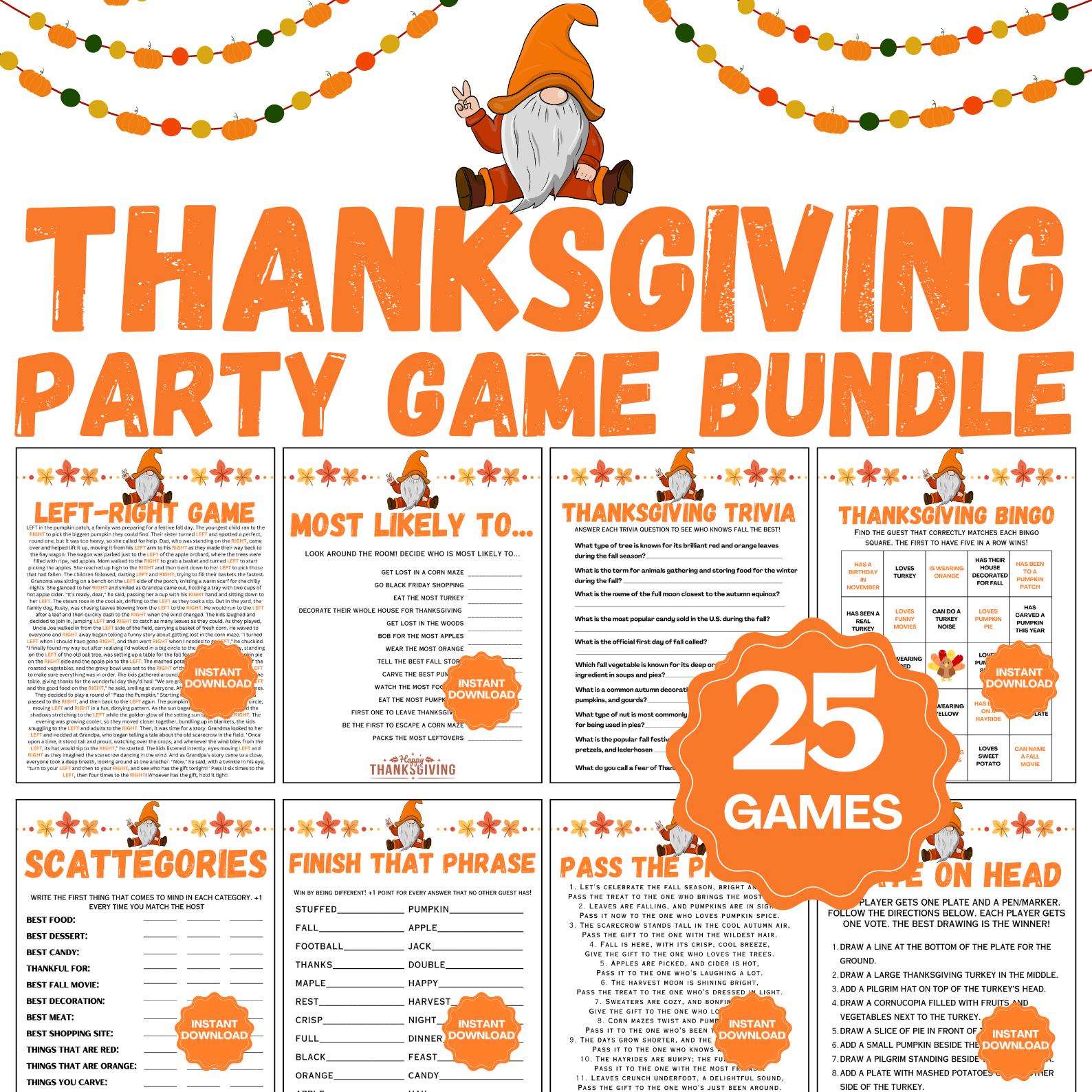 Thanksgiving Party Games | Thanksgiving Dinner Games | Printable ...